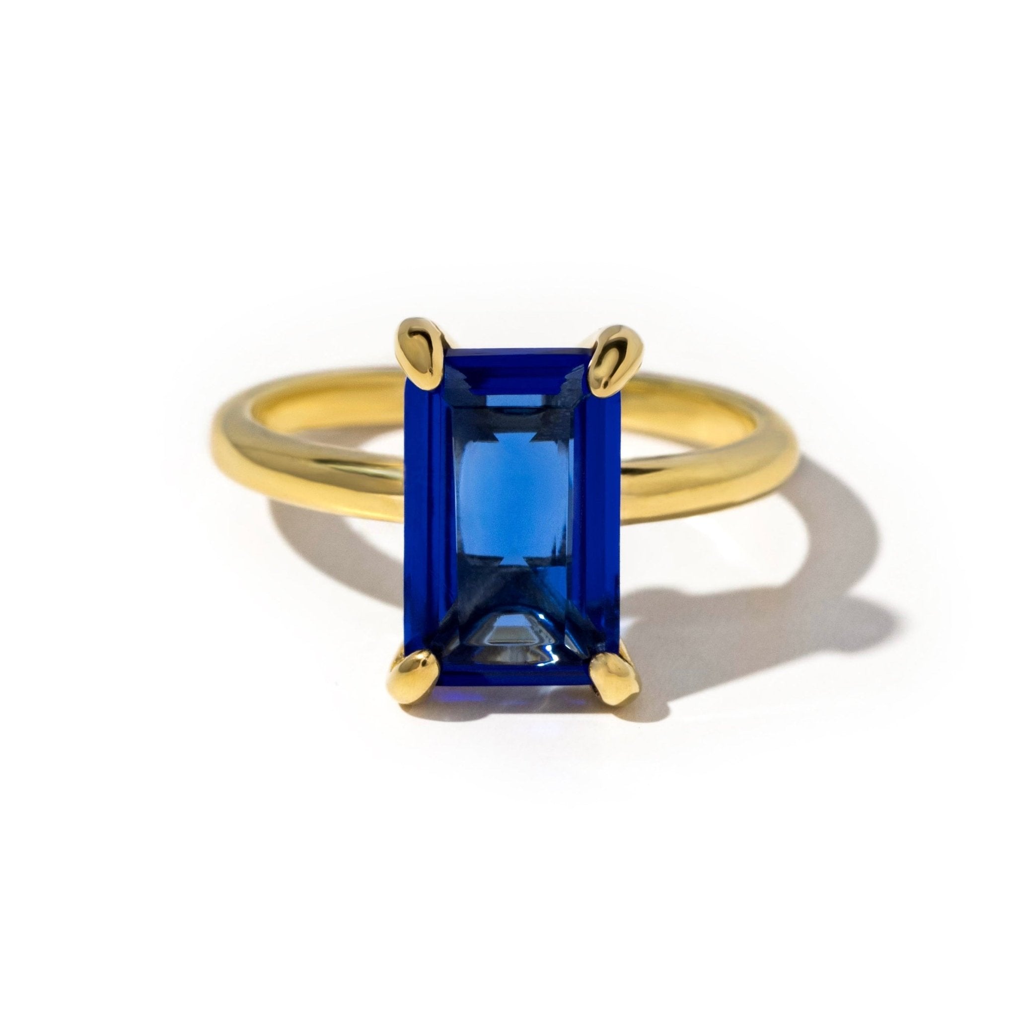 Neela Blue Sapphire Emerald Cut Gold Ring | The Essential Jewels